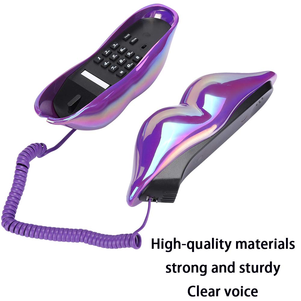 CHENJIEUS Lips Landline Telephone, Purple Lips Telephone Electroplate Desktop Landline Phone, Cute Lip Shape Telephone for Home Office,Lips Phone