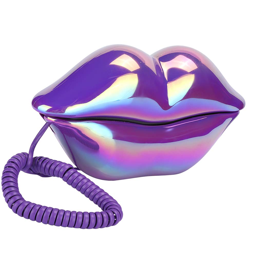 CHENJIEUS Lips Landline Telephone, Purple Lips Telephone Electroplate Desktop Landline Phone, Cute Lip Shape Telephone for Home Office,Lips Phone