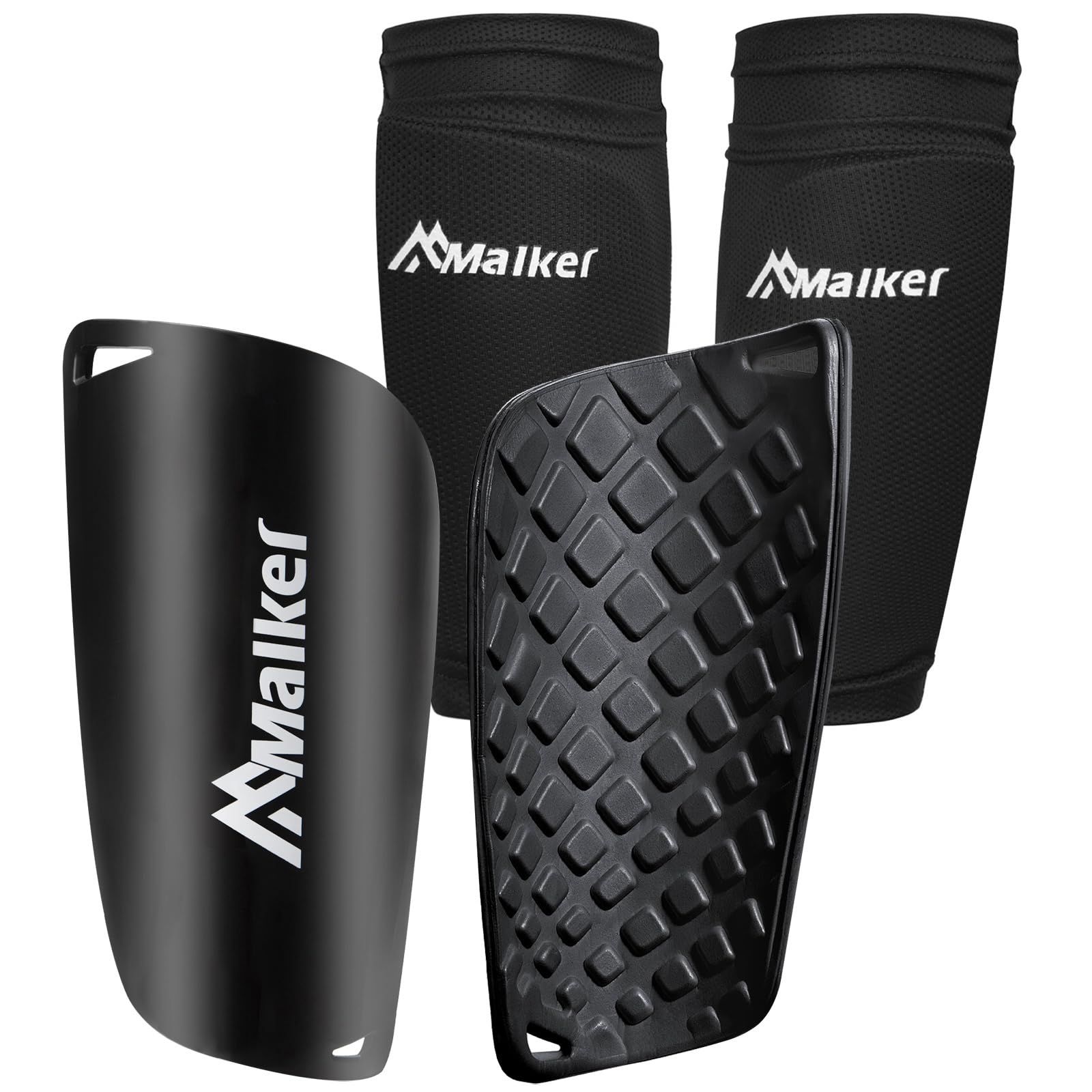 Malker Soccer Shin Guards for Kids Youth Adults Shin Guards Pads with Lower Leg Sleeves, Lightweight and Compact, Protective Soccer Equipment (Black L)