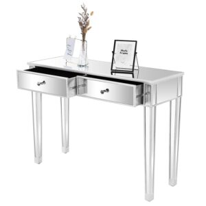 VINGLI Mirrored Vanity Desk with 2 Drawers, Modern Console Table/Sofa Table/Makeup Table (Silver, 41'' x 14'' x 30'')