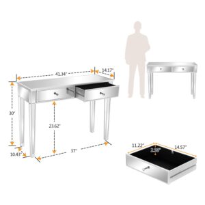 VINGLI Mirrored Vanity Desk with 2 Drawers, Modern Console Table/Sofa Table/Makeup Table (Silver, 41'' x 14'' x 30'')