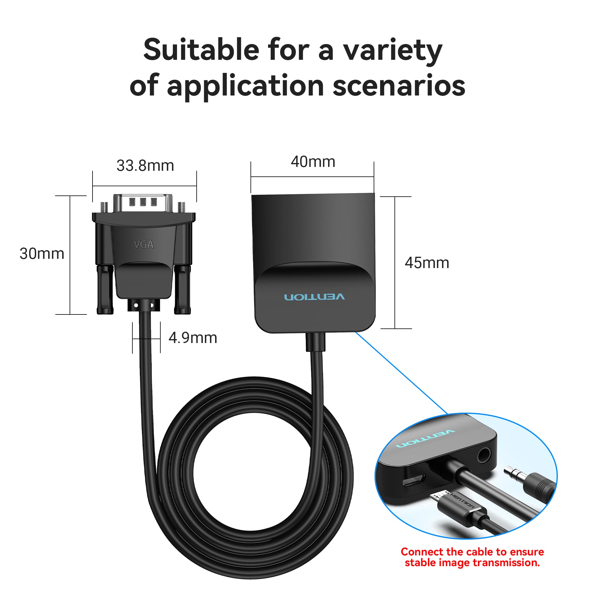 VENTION VGA to HDMI Adapter-1080P Video Dongle Adaptador VGA Converter with Audio Cable (0.5FT), Male to Female for PC,Monitor HDTV (Note: VGA to HDMI Only, Not Bi-Directional)