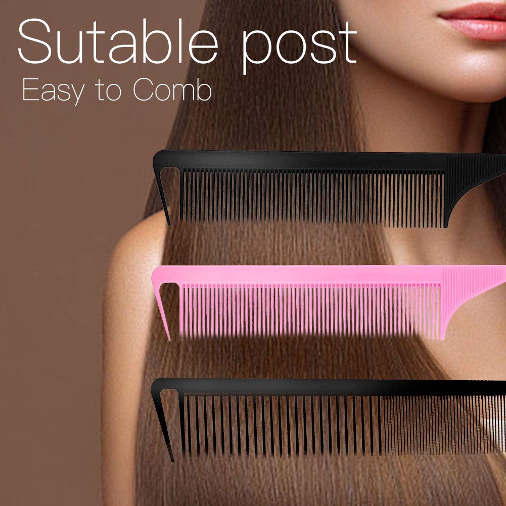 3 Pieces Rat Tail Comb Carbon Fiber Teasing Combs Parting Braids Comb Stainless Steel Pintail Comb Barber Styling Combs for Women Men Fine Teeth Salon Hairdressing Hair Care Tools