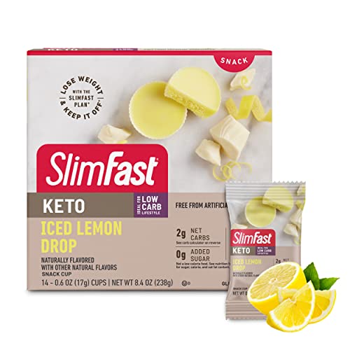 SlimFast Low Carb Snacks, Keto Friendly for Weight Loss with 0g Added Sugar & 4g Fiber, Iced Lemon Drop Cup, 14 Count Box (Packaging May Vary)