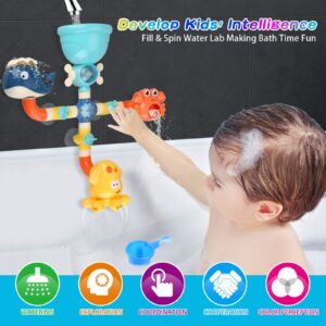 Bath Toys for Toddlers Kids 1 2 3 4 5 Years Old Boys and Girls, Bathtub Toy Baby Bathing DIY Pipes Tubes with Spinning Waterfall Water Spout Color Box