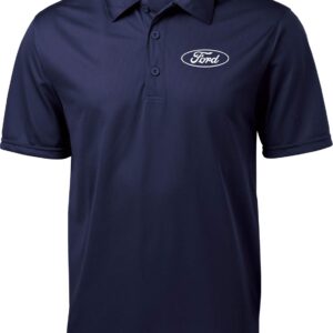 White Ford Oval Crest Chest Print Textured Polo Shirt, Navy Large