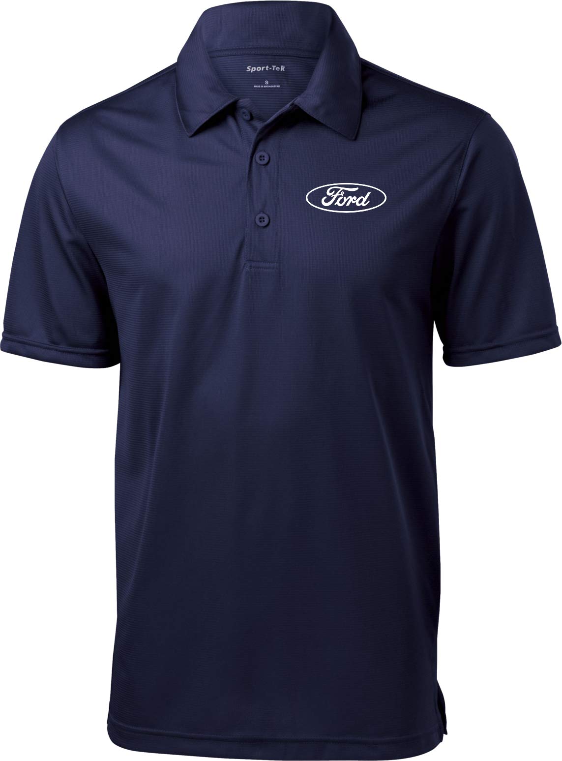 White Ford Oval Crest Chest Print Textured Polo Shirt, Navy Large