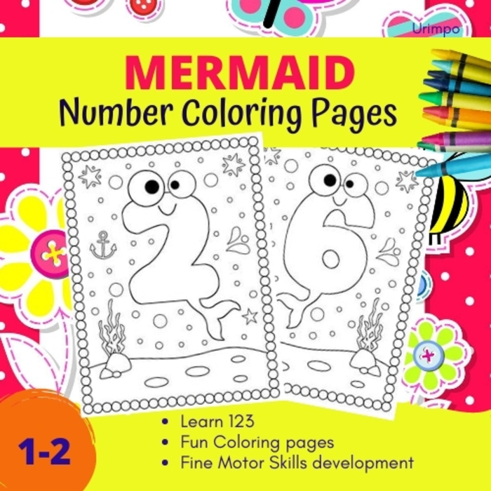 Mermaid Number Coloring Pages