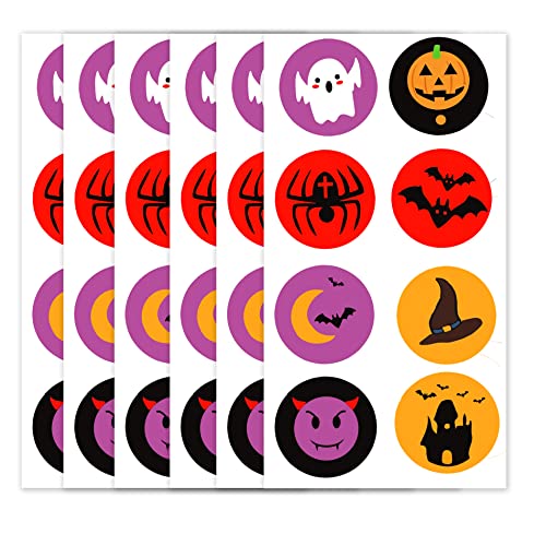 2022 New Halloween Stickers Halloween Stickers 1.5 inch Round Seal Label Pumpkin Bat Spider Stickers for Halloween Party Decoration 8 Designs 504 pcs