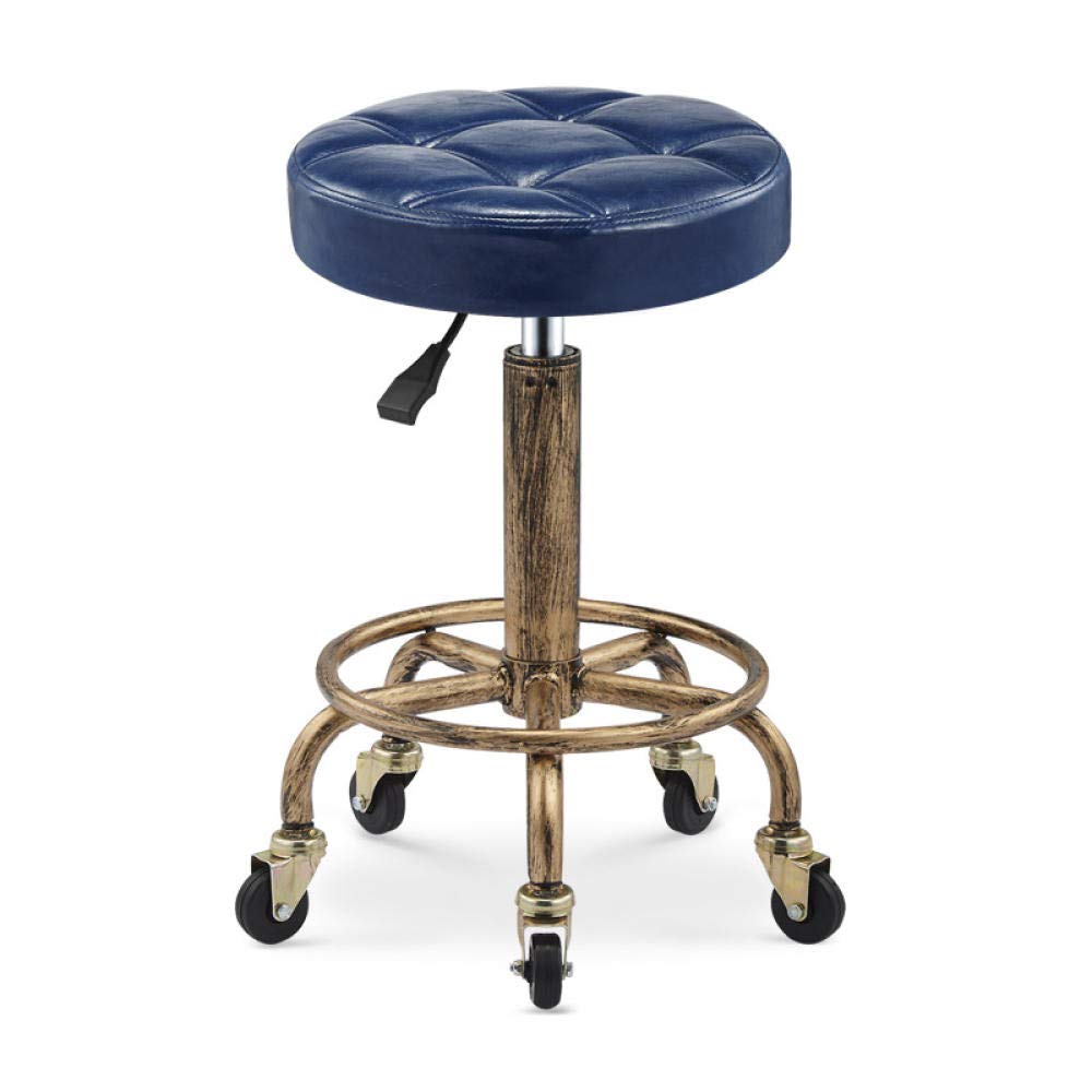 Hairdressing Saddle Stool with Wheels，Lash Stool with Blue PU Synthetic Leather Seat，Adjustable Height 50-64 cm，Supported weight 160 Kg，Barber Stoolfor Hairdresser Barber Tattoo Also for Home Office