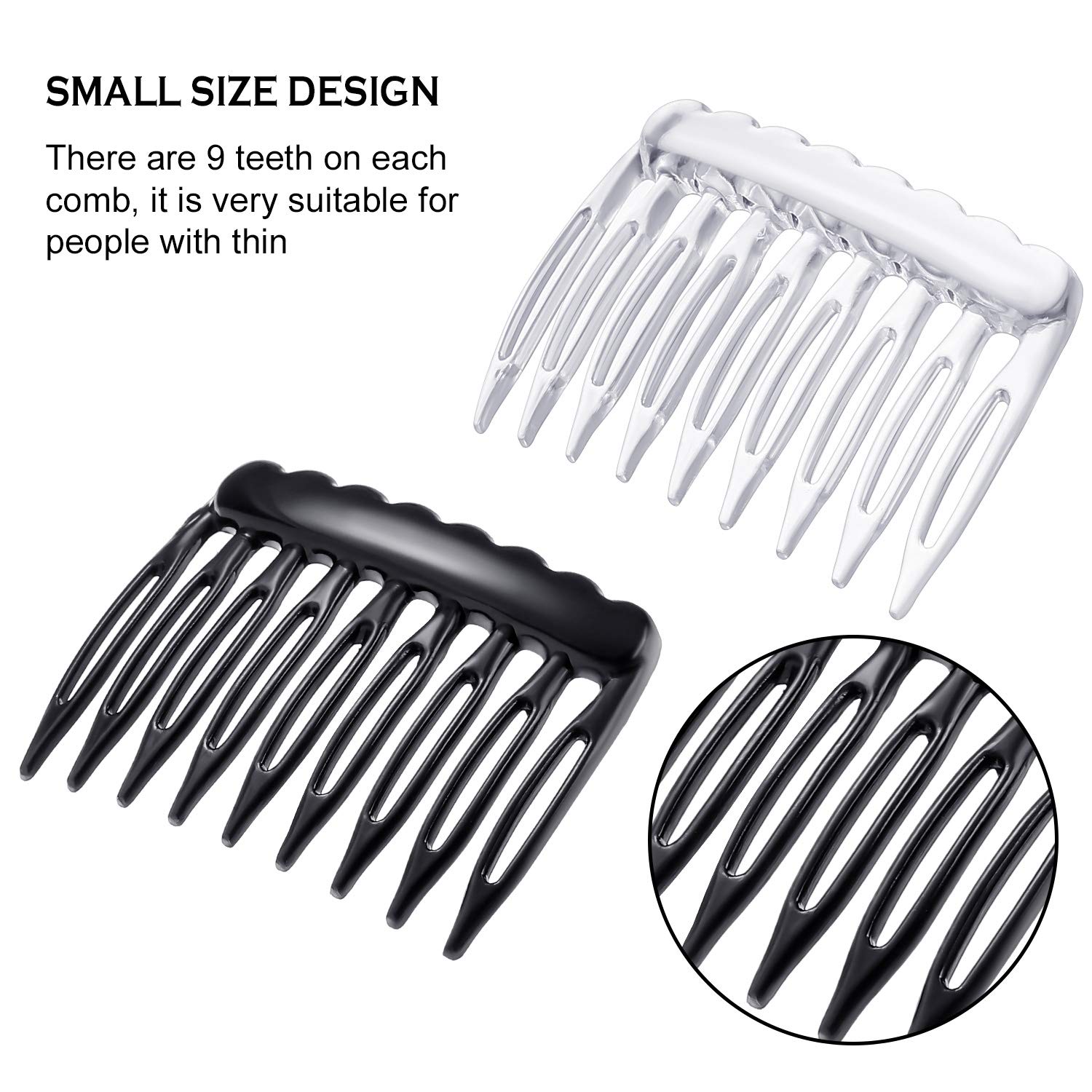 24 Pieces Small Hair Side Combs Plastic French Teeth Hair Combs for Women Hair Clip Combs Bridal Wedding Veil Comb for Fine Hair, Black and Clear