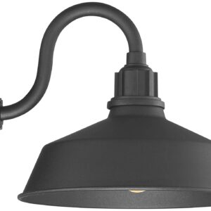 Franklin Iron Works Arnett Rustic Industrial Farmhouse Outdoor Barn Light Fixture Black Dusk to Dawn Gooseneck 10 1/2" for Exterior Deck House Porch Yard Patio Outside Garage Front Door Garden