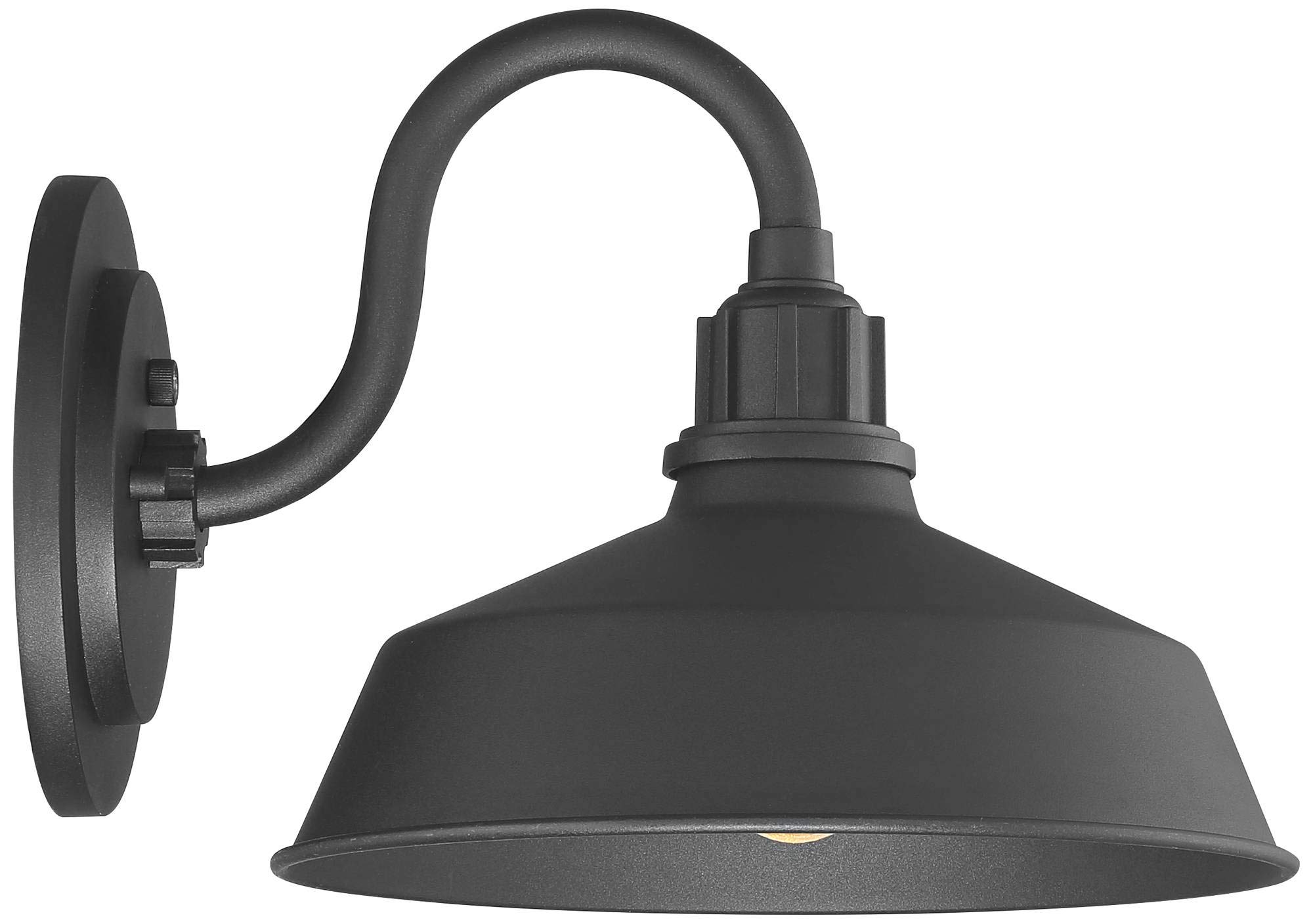 Franklin Iron Works Arnett Rustic Industrial Farmhouse Outdoor Barn Light Fixture Black Dusk to Dawn Gooseneck 10 1/2" for Exterior Deck House Porch Yard Patio Outside Garage Front Door Garden