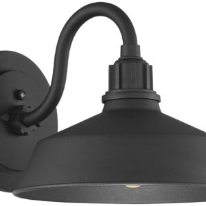 Franklin Iron Works Arnett Rustic Industrial Farmhouse Outdoor Barn Light Fixture Black Dusk to Dawn Gooseneck 10 1/2" for Exterior Deck House Porch Yard Patio Outside Garage Front Door Garden