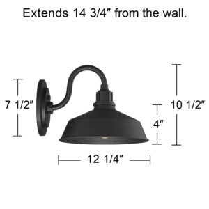 Franklin Iron Works Arnett Rustic Industrial Farmhouse Outdoor Barn Light Fixture Black Dusk to Dawn Gooseneck 10 1/2" for Exterior Deck House Porch Yard Patio Outside Garage Front Door Garden