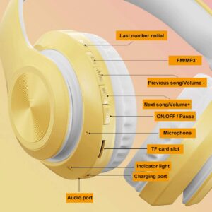 MOHALIKO Wireless Headphones, P68 Bluetooth 5.0 Foldable Rechargeable Wireless Headset HiFi Sound Headphones for School Home or Travel Yellow