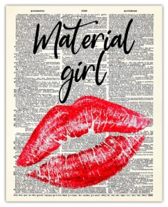 positive affirmations wall decor for kids: "material girl" madonna dictionary wall art print 8x10 inspirational, motivational poster & motivational wall art office decor for men & women