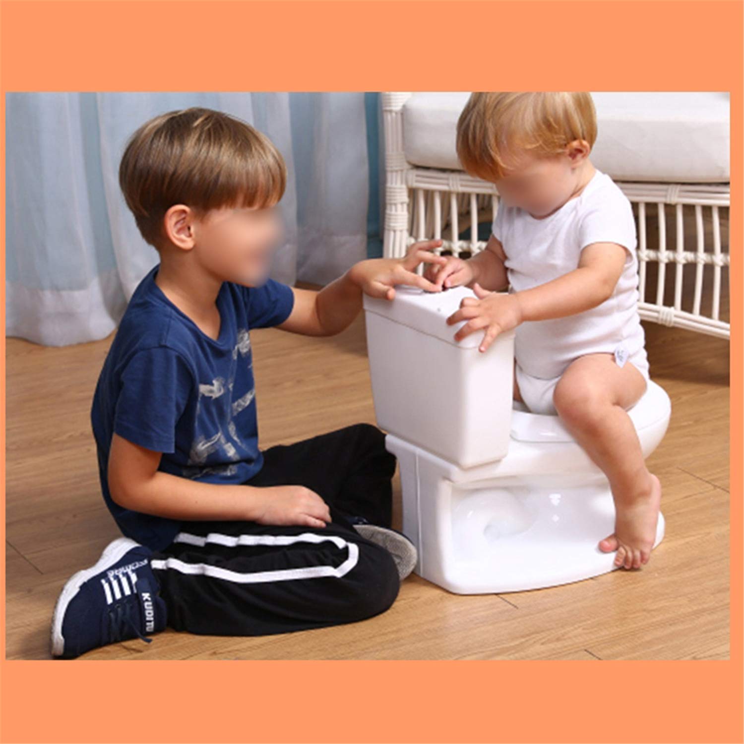 HTTMT- Classic Portable White Realistic Toddler Potty Training Toilet w/Flushing Sound Baby Chair Seat Kid [P/N: ET-BABY004-WHITE]