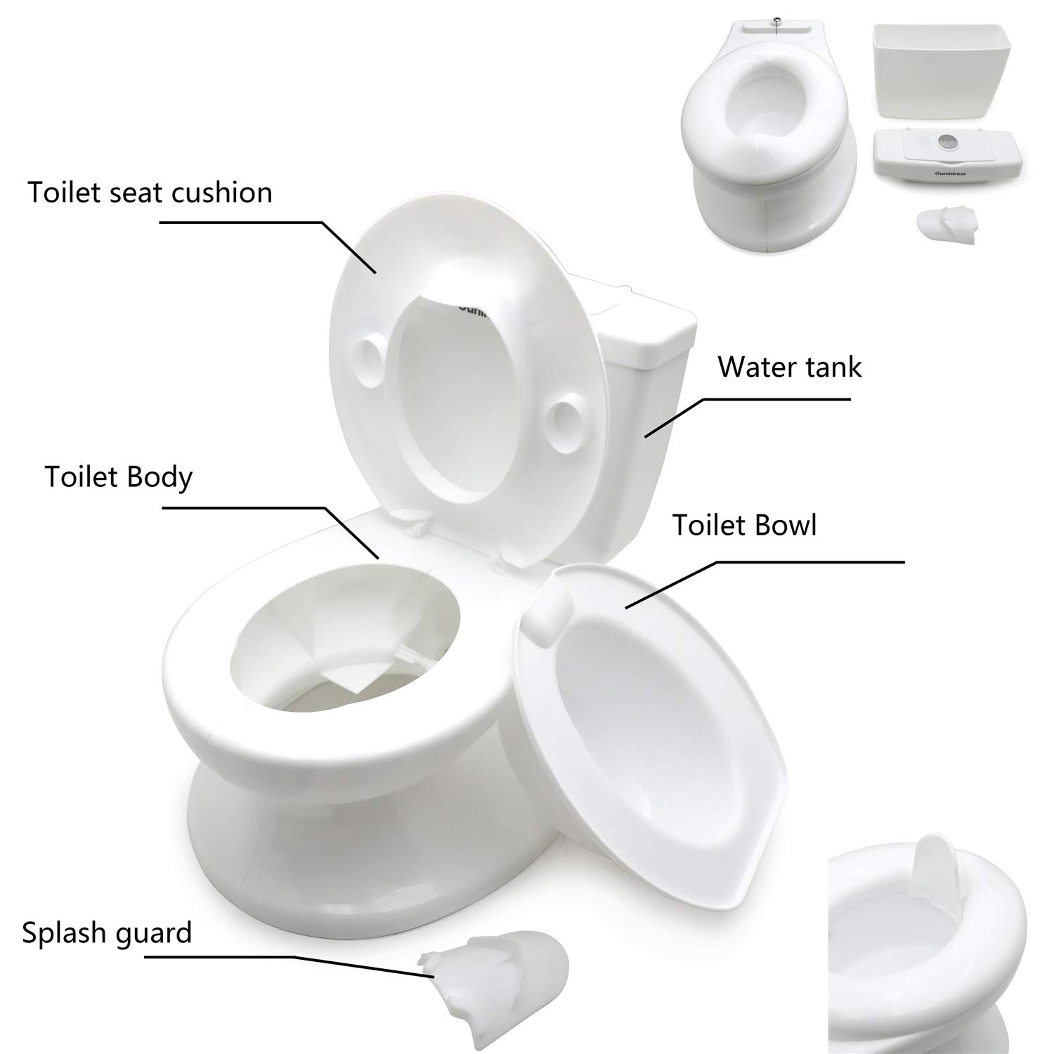 HTTMT- Classic Portable White Realistic Toddler Potty Training Toilet w/Flushing Sound Baby Chair Seat Kid [P/N: ET-BABY004-WHITE]