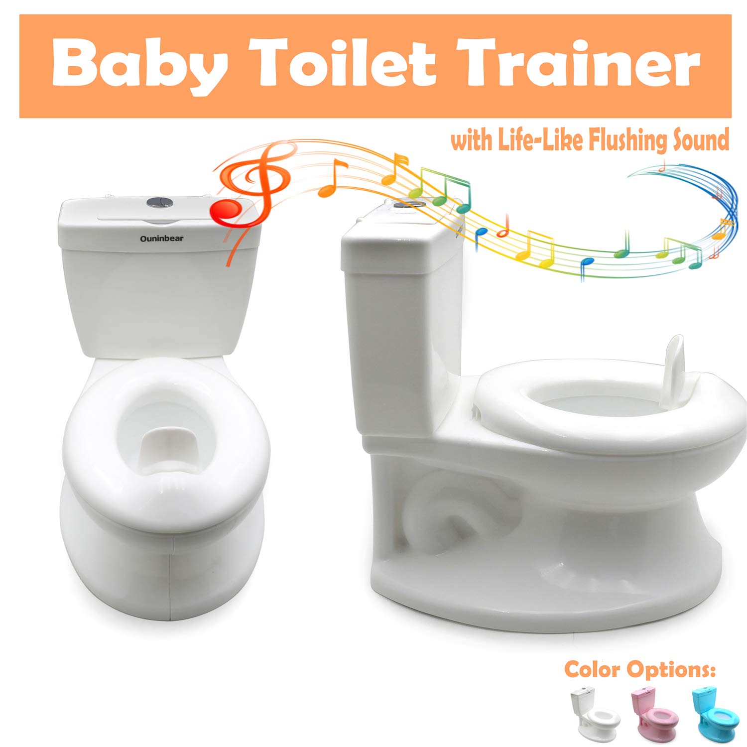 HTTMT- Classic Portable White Realistic Toddler Potty Training Toilet w/Flushing Sound Baby Chair Seat Kid [P/N: ET-BABY004-WHITE]