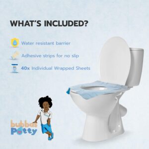 Toilet Seat Covers Disposable (Pack of 40) – Large Individually Wrapped & Liquid Absorbing for Travel in Kids & Adults Size– Adhesive Strips That Sticks to Ensure Toddlers Potty Training