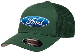 ford oval script logo flexfit trucker mesh fitted cap forest