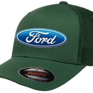 Ford Oval Script Logo Flexfit Trucker Mesh Fitted Cap Forest