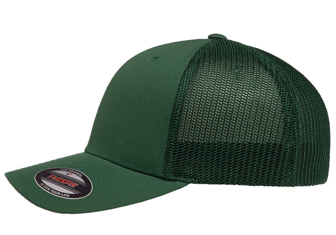 Ford Oval Script Logo Flexfit Trucker Mesh Fitted Cap Forest