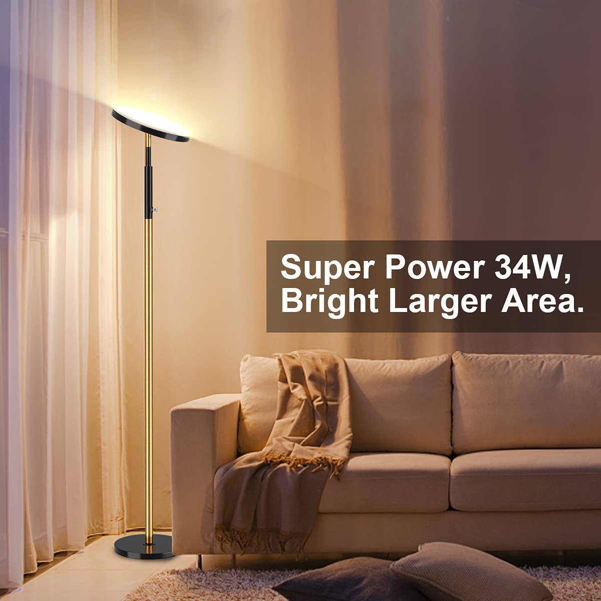 DEEPTILE Led Floor Lamp 34W Bright Sky Floor Lamps 2500LM Dimmable Daylight Light with Touch Control 3 Natural Light, Stand Up Light Floor Office Lamps for Living Room.