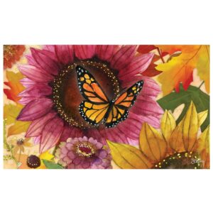 Studio M Sunflower Butterfly Fall/Winter MatMates Decorative Floor Mat Indoor or Outdoor Doormat with Eco-Friendly Recycled Rubber Backing, 18 x 30 Inches