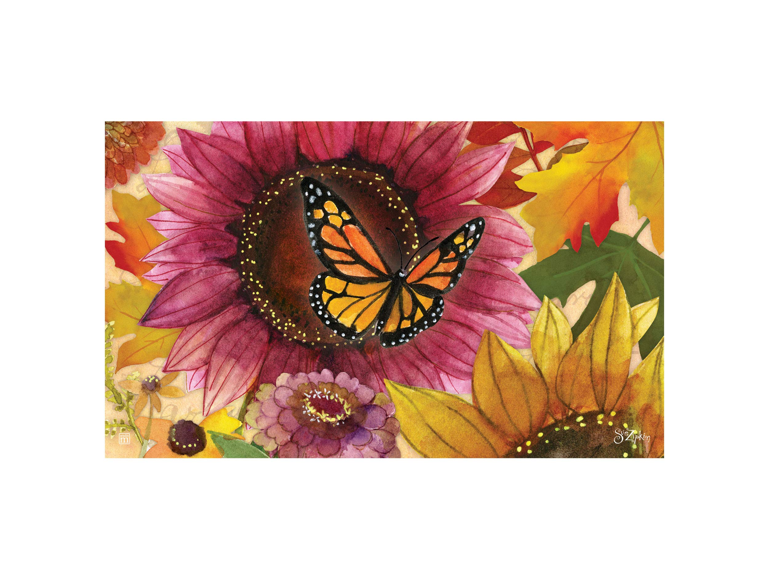 Studio M Sunflower Butterfly Fall/Winter MatMates Decorative Floor Mat Indoor or Outdoor Doormat with Eco-Friendly Recycled Rubber Backing, 18 x 30 Inches