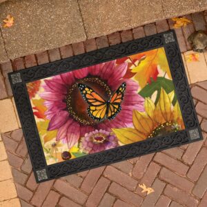 Studio M Sunflower Butterfly Fall/Winter MatMates Decorative Floor Mat Indoor or Outdoor Doormat with Eco-Friendly Recycled Rubber Backing, 18 x 30 Inches