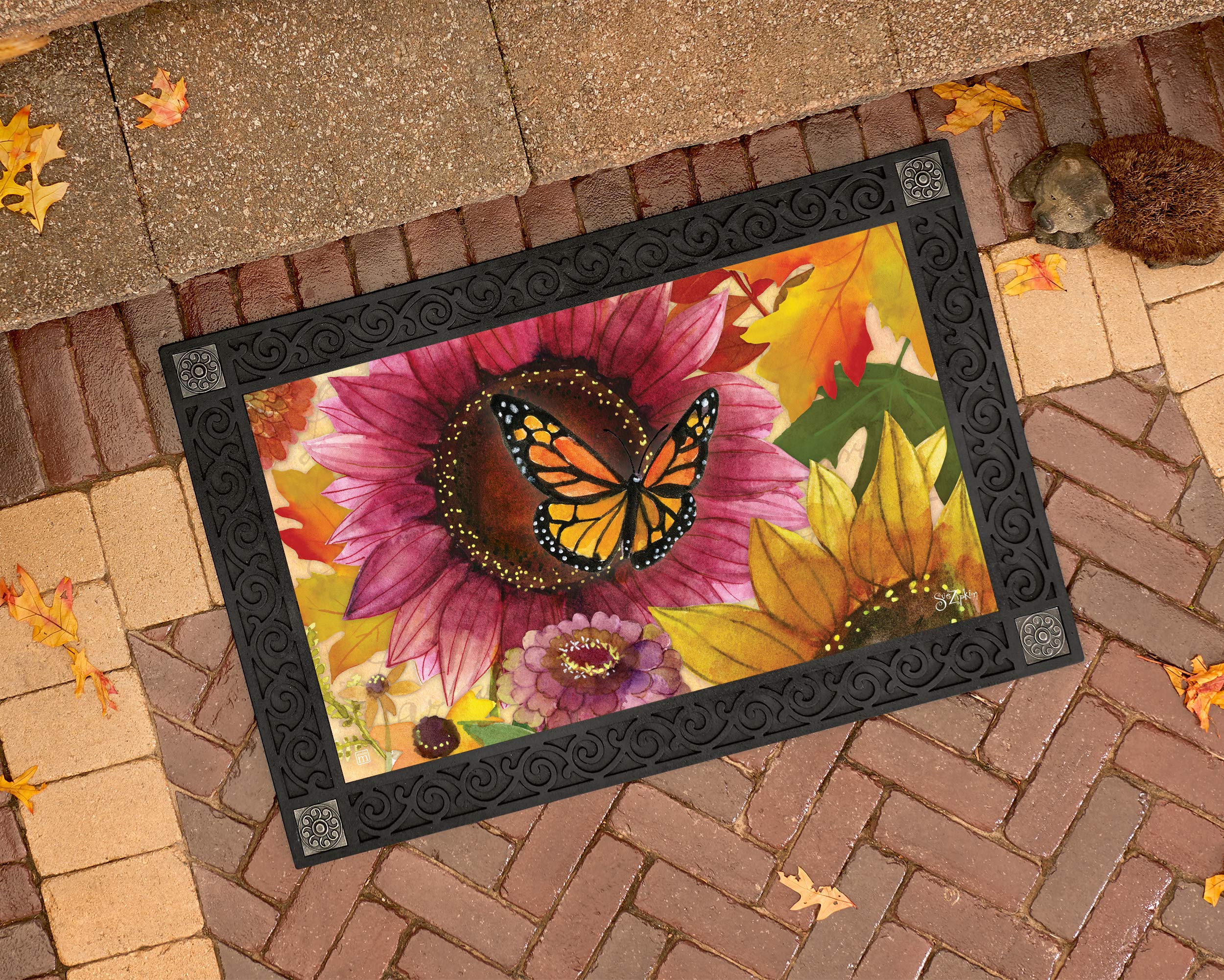 Studio M Sunflower Butterfly Fall/Winter MatMates Decorative Floor Mat Indoor or Outdoor Doormat with Eco-Friendly Recycled Rubber Backing, 18 x 30 Inches