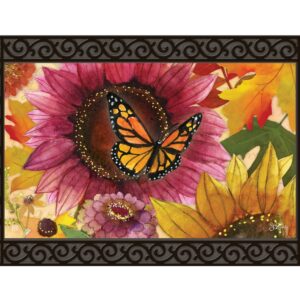 Studio M Sunflower Butterfly Fall/Winter MatMates Decorative Floor Mat Indoor or Outdoor Doormat with Eco-Friendly Recycled Rubber Backing, 18 x 30 Inches