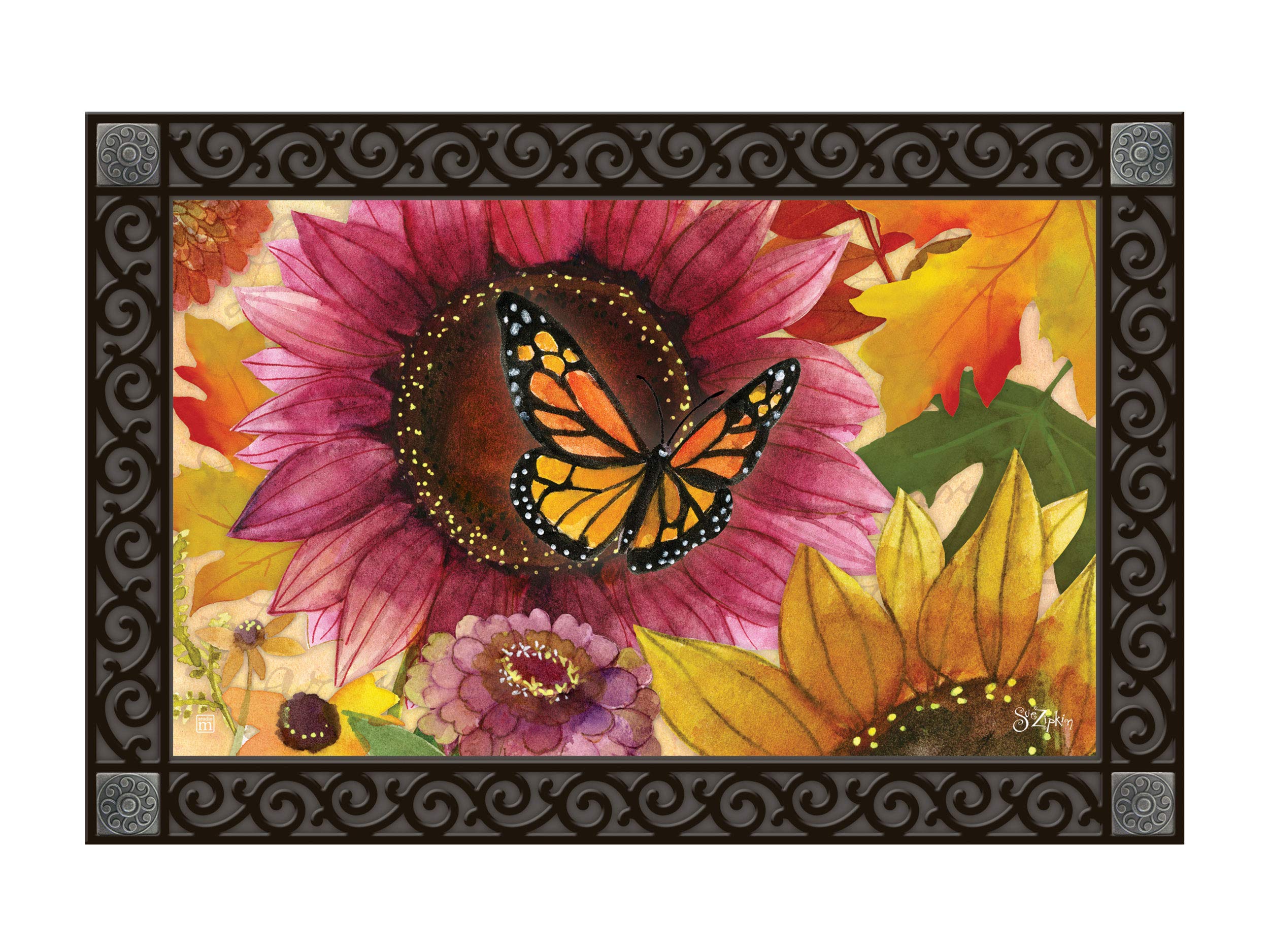 Studio M Sunflower Butterfly Fall/Winter MatMates Decorative Floor Mat Indoor or Outdoor Doormat with Eco-Friendly Recycled Rubber Backing, 18 x 30 Inches