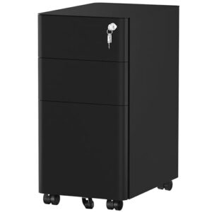 yitahome 3-drawer metal filing cabinet office, compact portable slim file cabinet drawers with keys, pre-built office storage cabinet for a4/letter/legal (black)