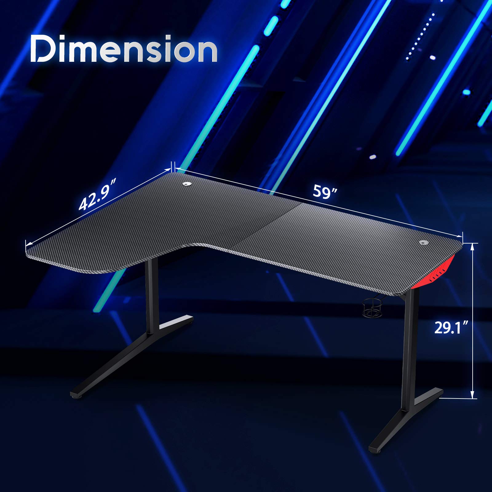 MOTPK Large L Shaped Gaming Desk, 60-inch Real Carbon Fiber Gaming Desks for PC Writing Studying, Corner Desk for Home Office Laptop Workstation, with Mouse Pad and Cup Holder