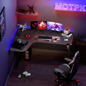 MOTPK Large L Shaped Gaming Desk, 60-inch Real Carbon Fiber Gaming Desks for PC Writing Studying, Corner Desk for Home Office Laptop Workstation, with Mouse Pad and Cup Holder