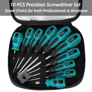 VHEONET Magnetic Screwdriver Set 10 PCS,5 Phillips and 5 Flat Head Precision Screwdriver,Professional Cushion Grip and Non-Slip for Repair Home Improvement Craft,Green