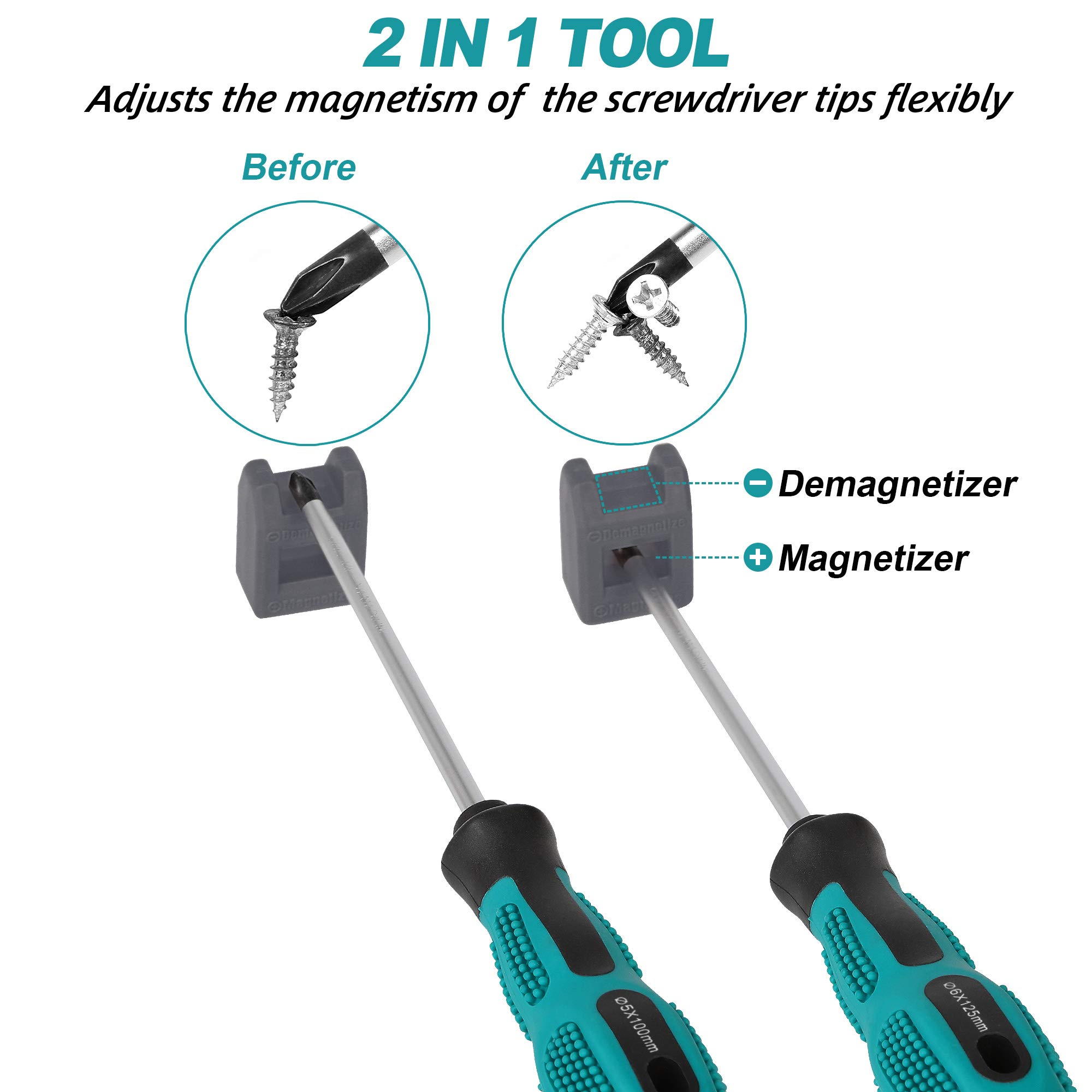 VHEONET Magnetic Screwdriver Set 10 PCS,5 Phillips and 5 Flat Head Precision Screwdriver,Professional Cushion Grip and Non-Slip for Repair Home Improvement Craft,Green