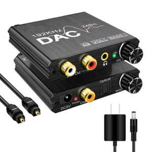 192khz digital to analog audio converter with bass and volume adjustment,digital spdif/optical/toslink/coaxial to analog stereo l/r rca and 3.5mm jack converter for ps3 ps4 dvd appletv home cinema