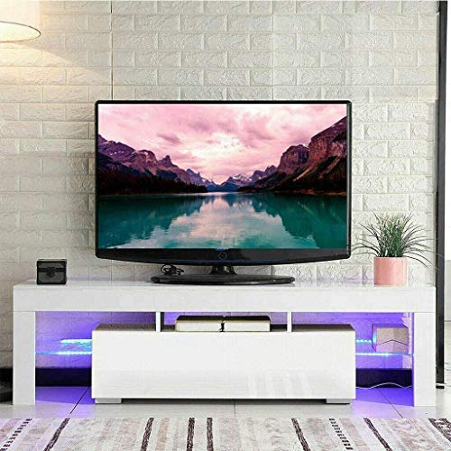 Modern TV Stand - Home TV Cabinet with Clolorful Lights and Storage Drawer, Entertainment Center for up to 60-inch TV Living Room (White)