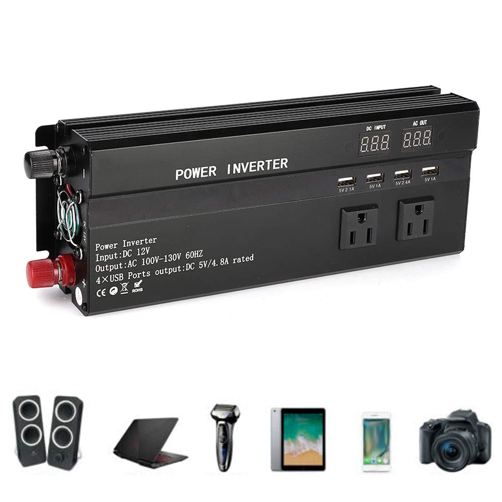 Universal Pure Sine Wave Power Inverter Car Power Inverter, with LCD Display Car Power Converter, Car Adapter for Power Supply Auto