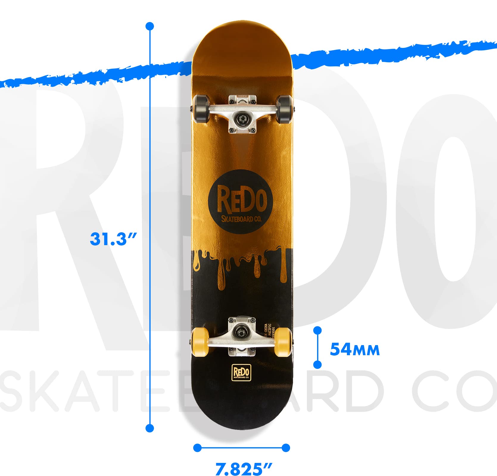 ReDo Skateboard 31" x 7.675" Champion Drip Pop Complete Skateboard for Boys Girls Kids Teens