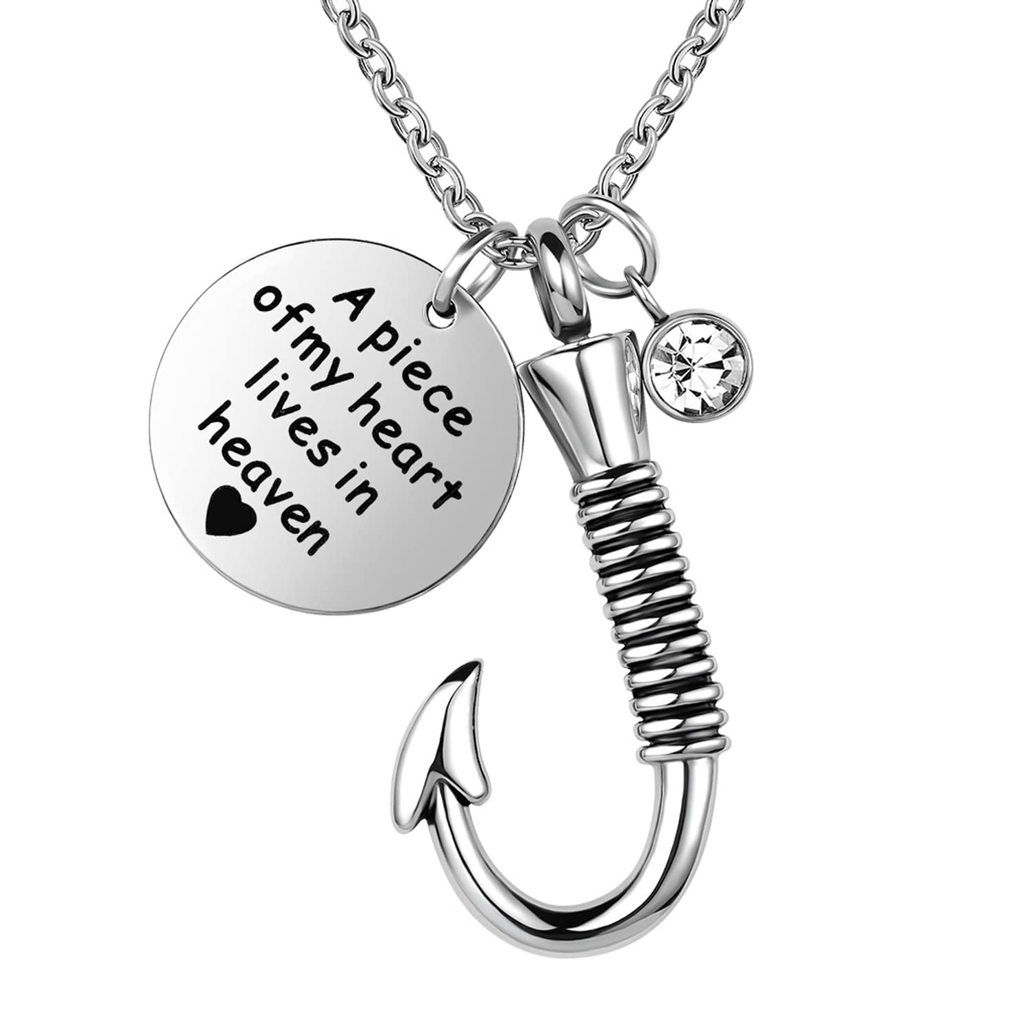 LuxglitterLin Fish Hook Cremation Urn Necklace for Ashes Fishing Memorial Ashes Keepsake Pendant