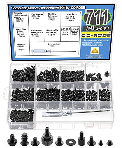 CO-RODE 711pcs Motherboard Standoffs Screws Kit, SSD Screws, Replacement PC Computer Screws Set for Mainboard, HDD Hard Drive, SSD, Computer Case, Fan, Power Graphics,CD-ROM