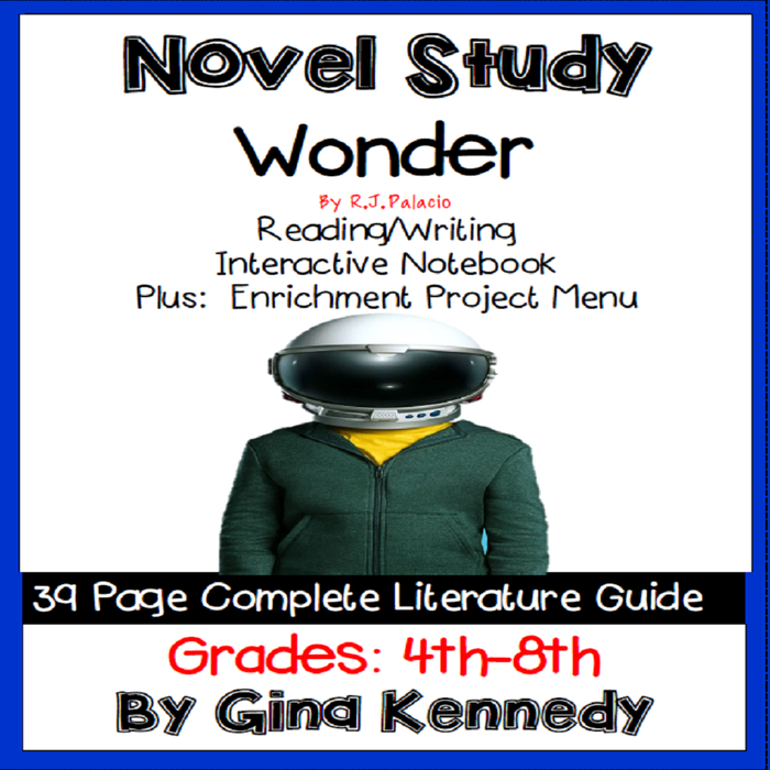 Novel Study- Wonder By R.J. Palacio and Project Menu