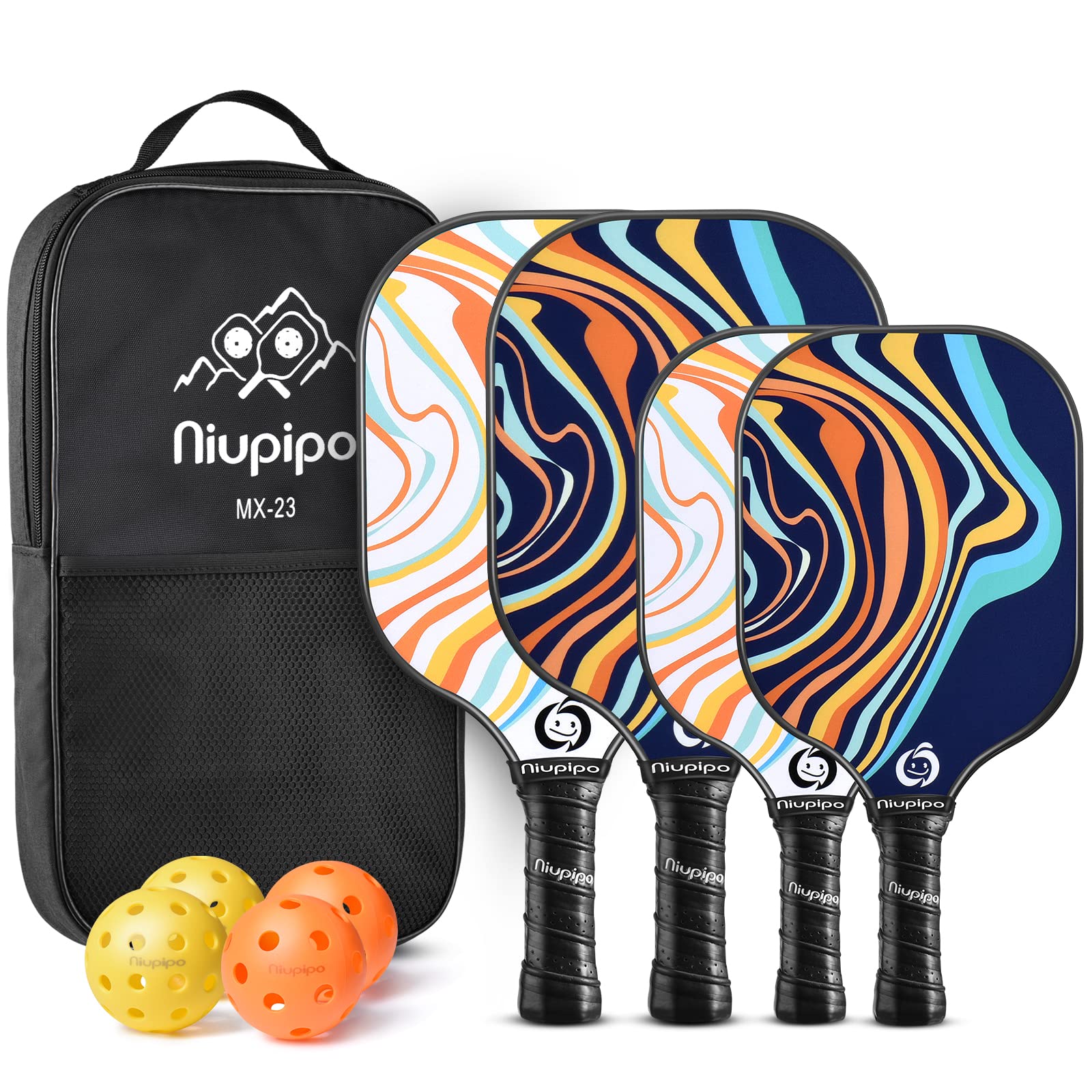 Niupipo Pickleball Paddles, Parent, Child Pickleball Set, USAPA Approved Pickleball Paddles 4 Pack, 4 Balls, 1 Pickleball Bag, Fiberglass, Lightweight Pickleball Paddle