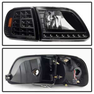 ACANII - For 1997-2003 Ford F150 Expedition Black Housing LED Strip & Corner Signal Headlights Headlamps Pair Left+Right