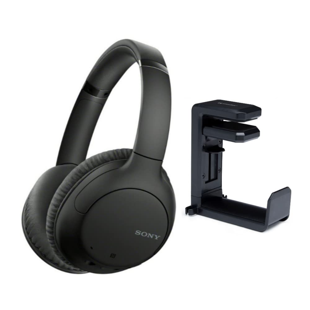 Sony WHCH720NWireless Bluetooth Noise Canceling Over-The-Ear Headphones (Black) Bundle with Headphone Hanger Mount with Built-in Cable Organizer (2 Items)